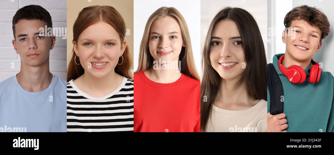 Portraits of different teenage boys and girls, collection Stock Photo ...