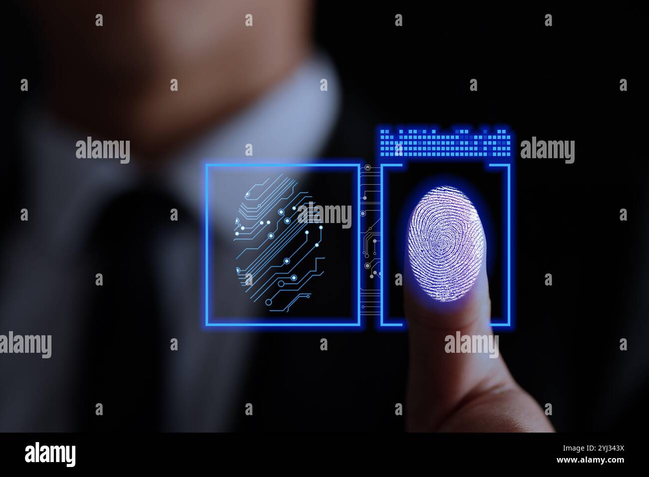 Businessman scanning fingerprint on virtual screen. Biometric security system Stock Photo - Alamy