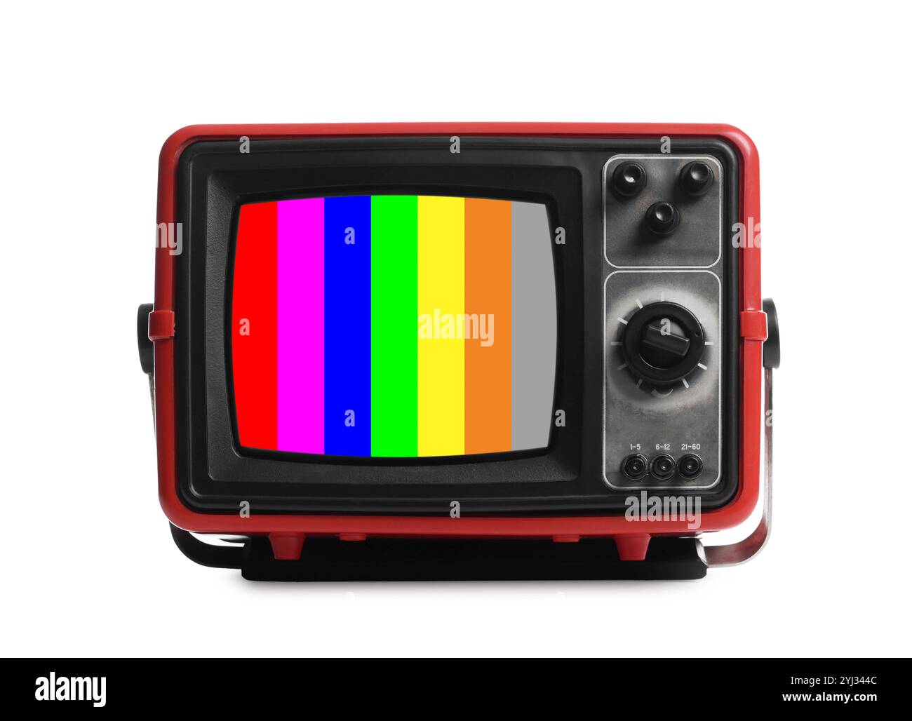 Retro TV set with test pattern on white background. Color bars on ...