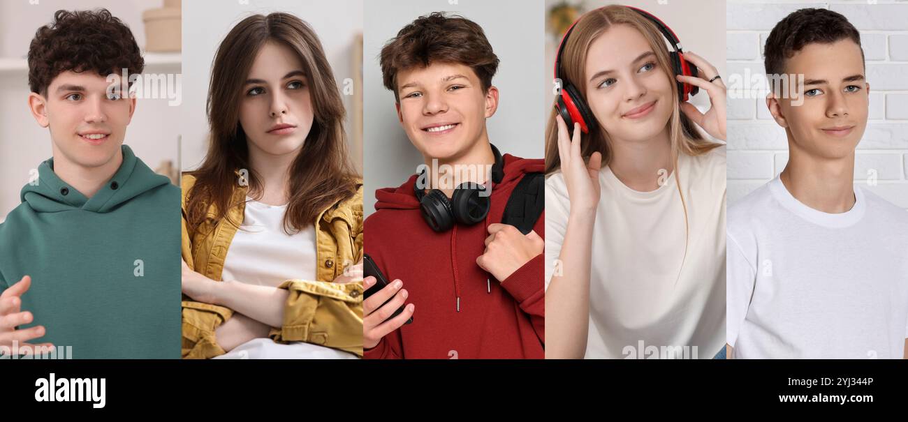 Portraits of different teenage boys and girls, collection Stock Photo ...