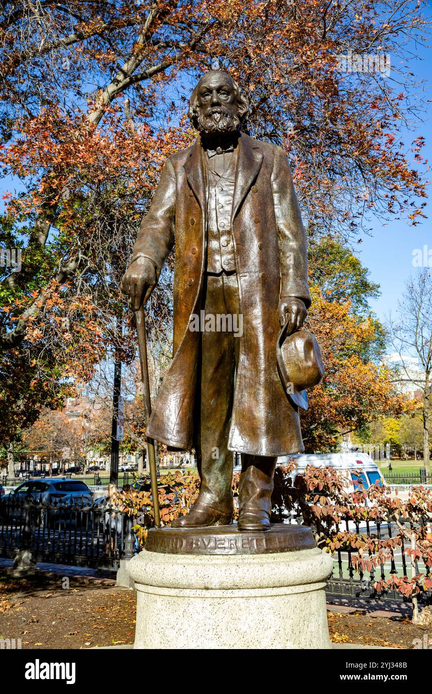 Bronze statue of Edward Everett Hale in Boston Public Gardens on a ...