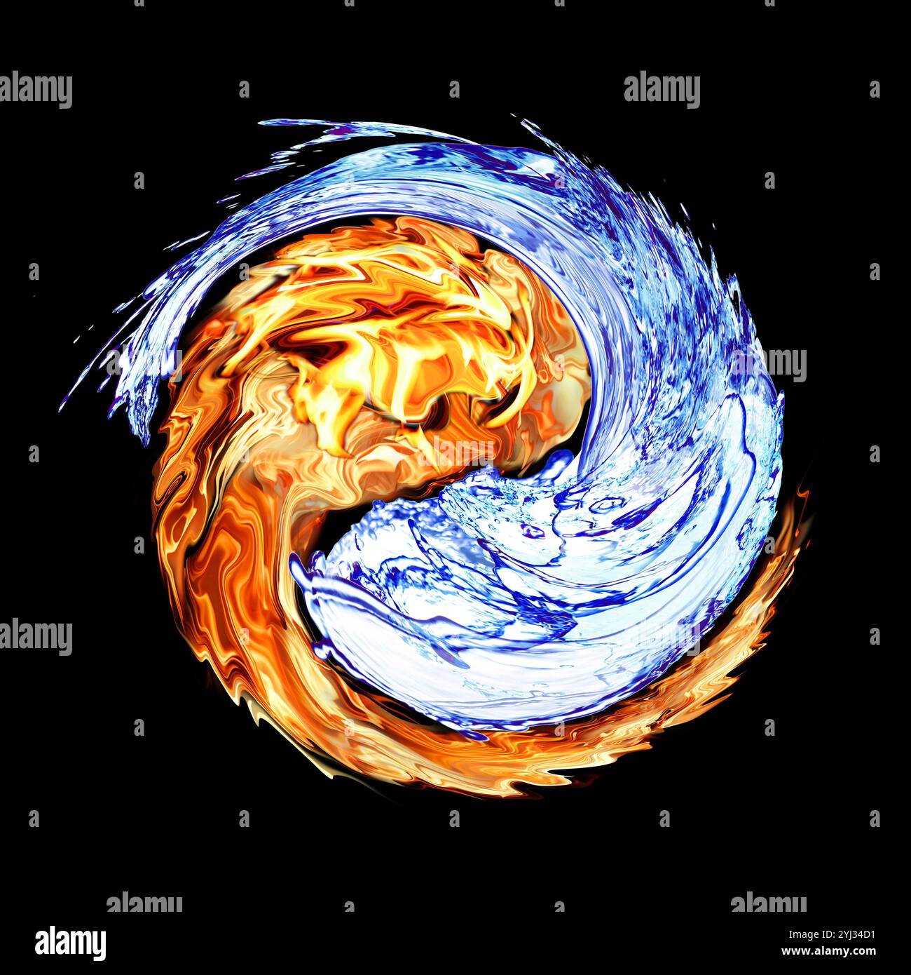 Yin and yang symbol made of fire and water on black background Stock ...