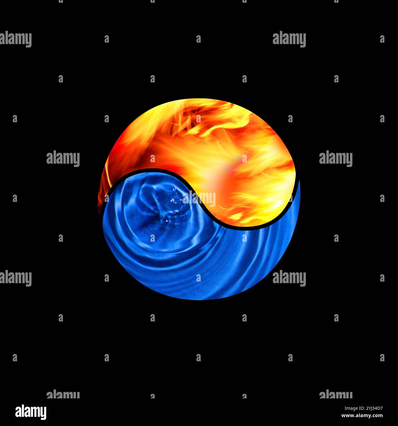 Yin and yang symbol made of fire and water on black background Stock ...