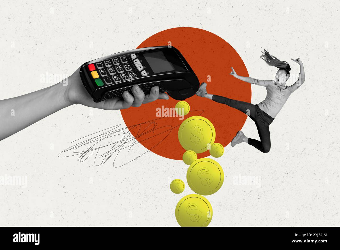 3D photo collage template trend artwork composite of young woman jump ...