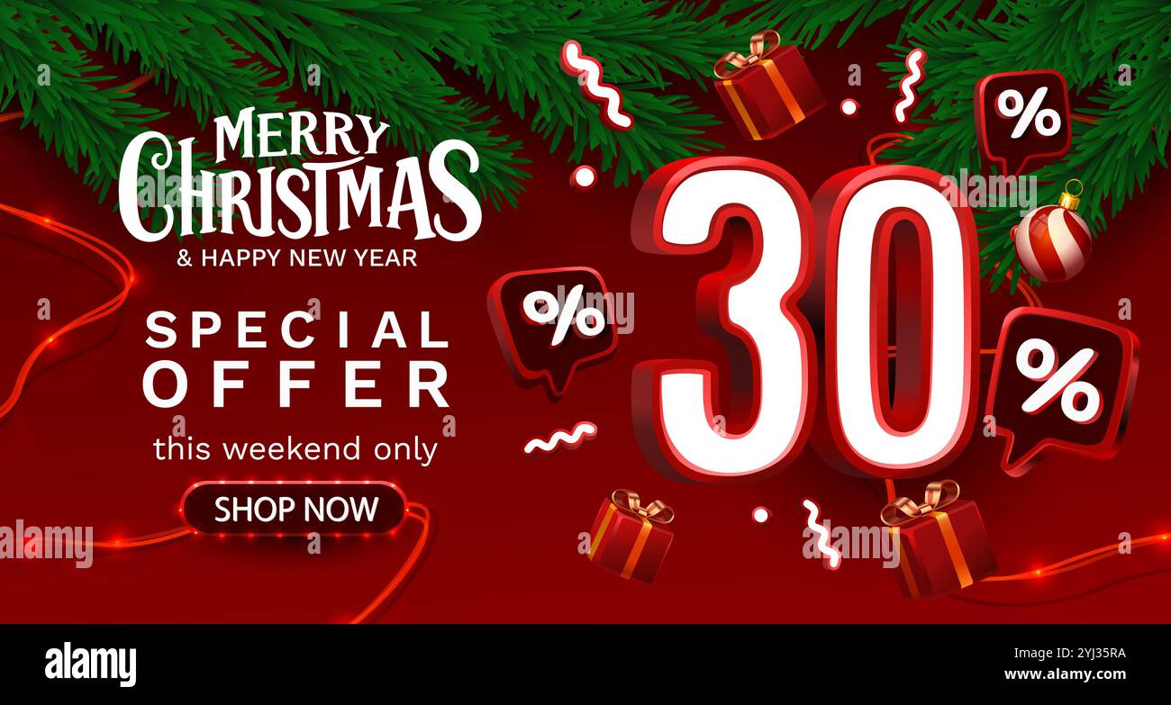 Merry Christmas, 30 percent Off discount. Sale banner and poster ...