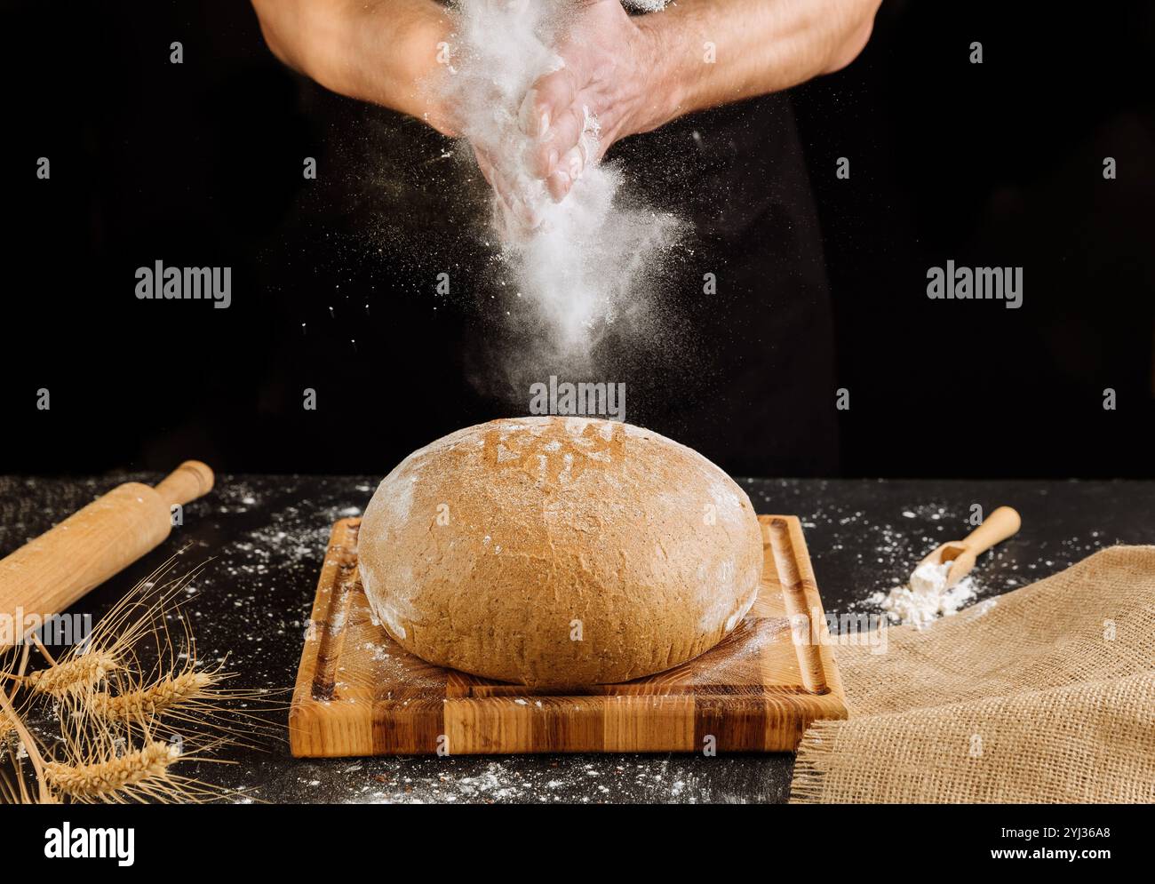 Flour dusted artisan bread with Ukrainian trident symbol, celebrating ...