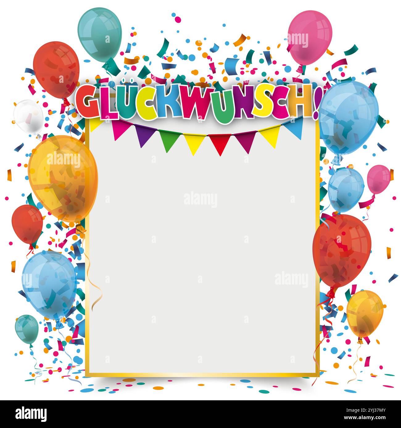 Golden Paper Frame Balloons Glueckwunsch German text Glueckwunsch ...