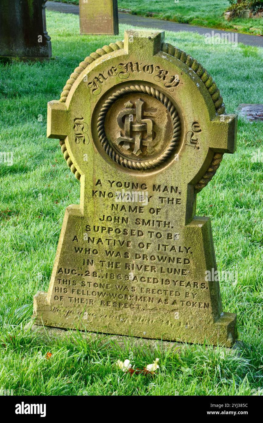 Grave of "John Smith" an Italian drowned in the River Lune, Kirkby Lonsdale, Cumbria Stock Photo ...