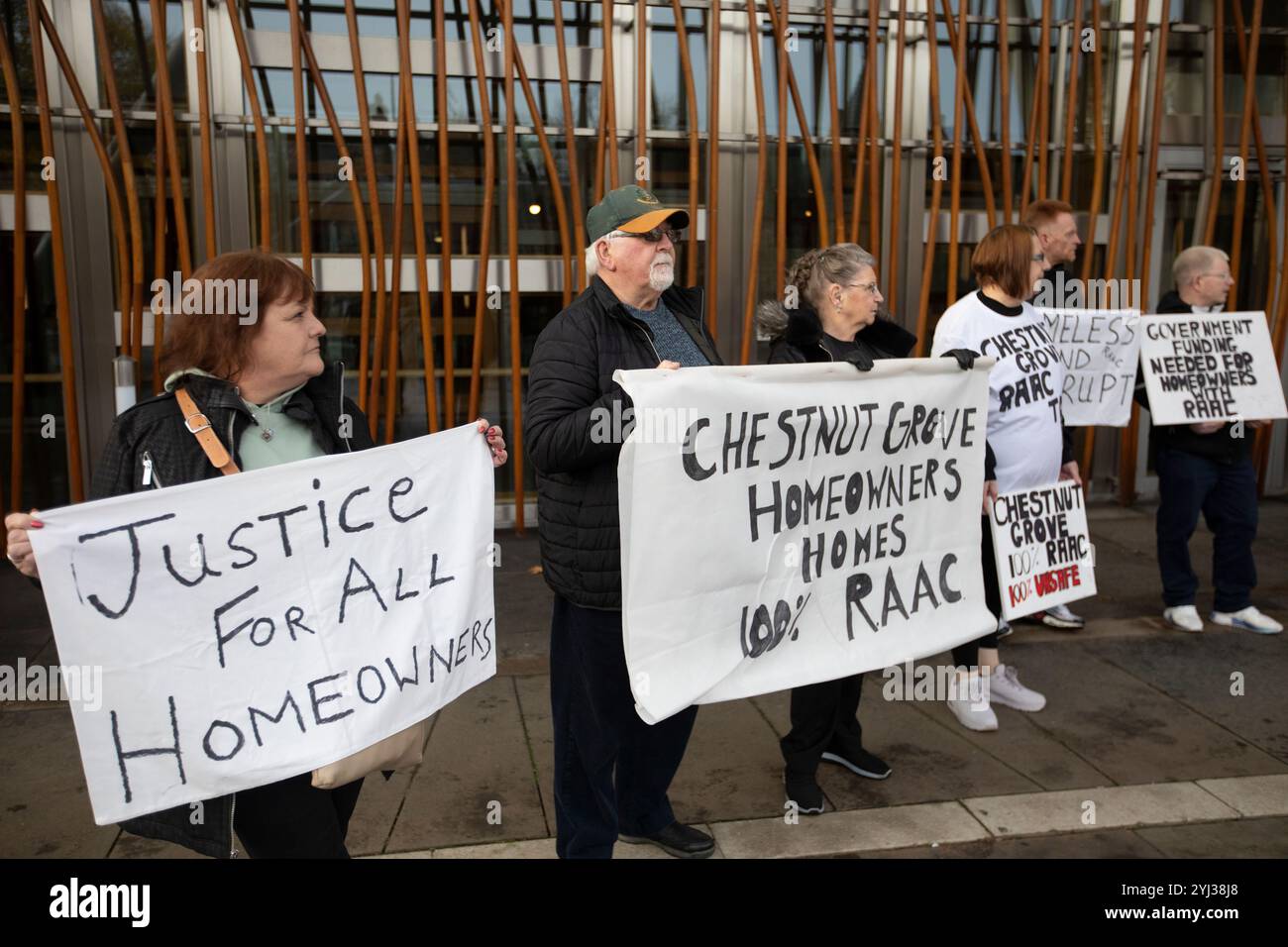 Edinburgh, UK. 13th Nov, 2024. Members of the RAAC Group gather outside ...