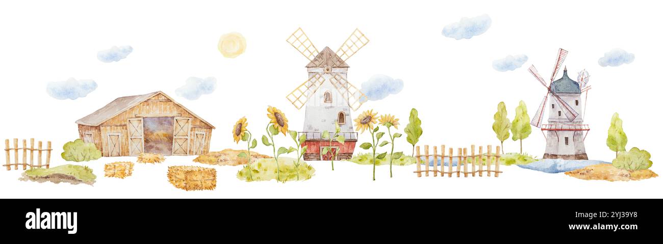 Agricultural Buildings Clip Art, Farm Field Clipart, Windmill ...