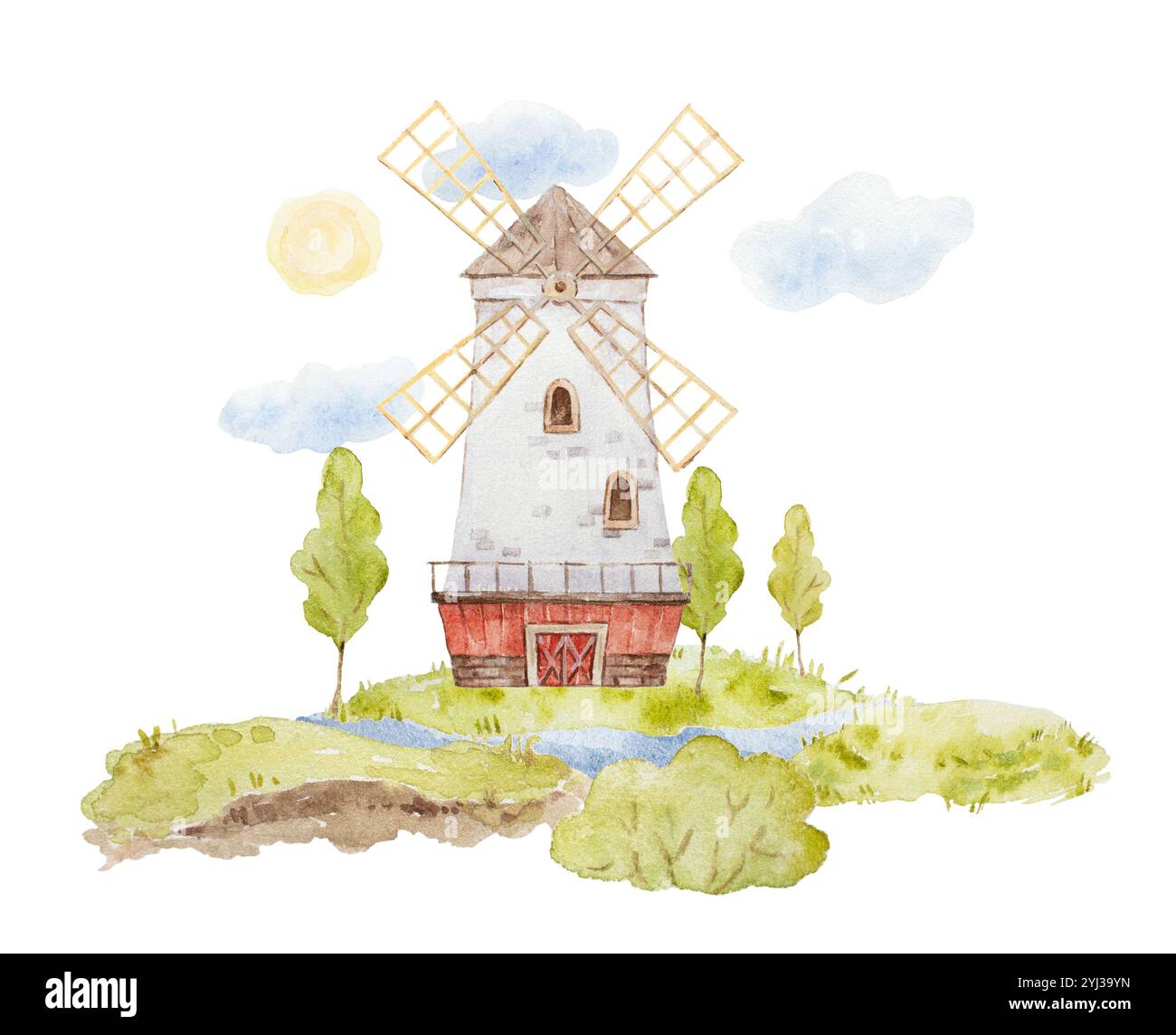 Farm Field Clipart, Farm Mill Illustrations, Farm Watercolor Clip Art ...