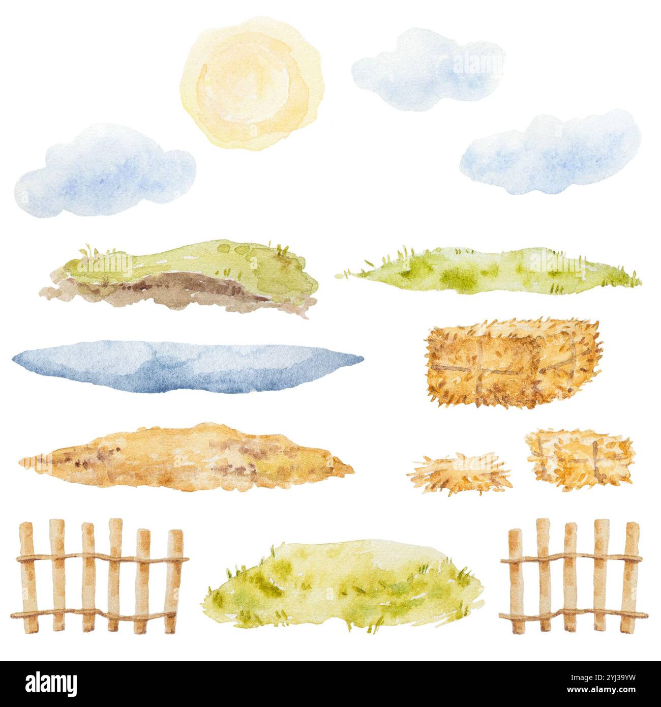 Farm Scene Clip Art, Watercolor Set, Farm Field Clipart, Watercolor ...