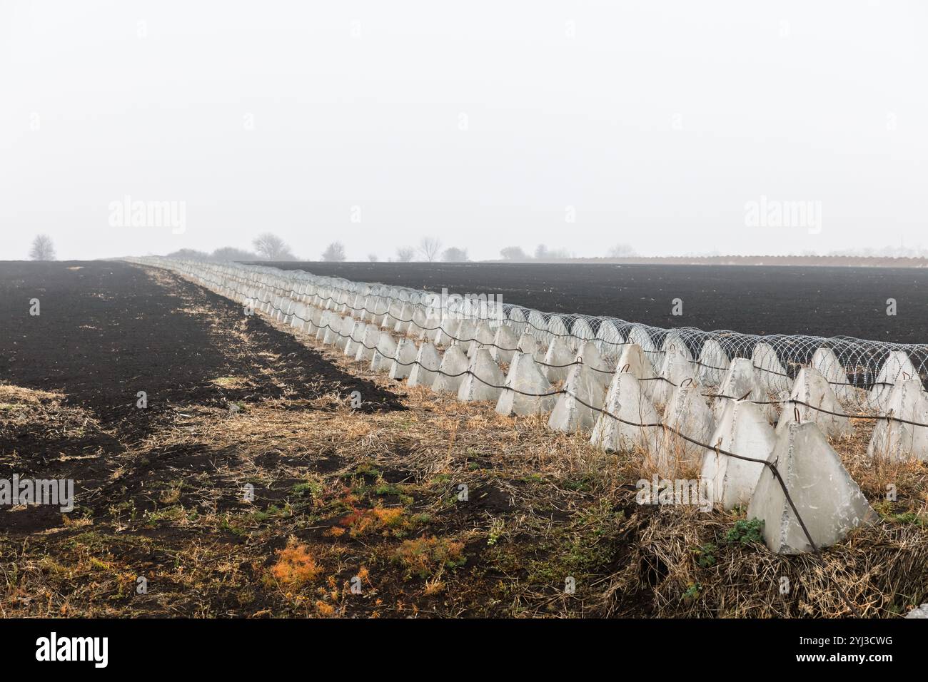 Kharkiv Region, Ukraine. 08th Nov, 2024. Dragon's teeth fortifications ...