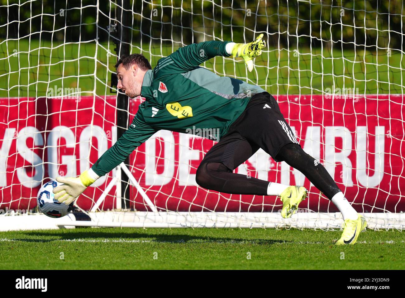 Wales goalkeeper Danny Ward during a training session at the Vale ...