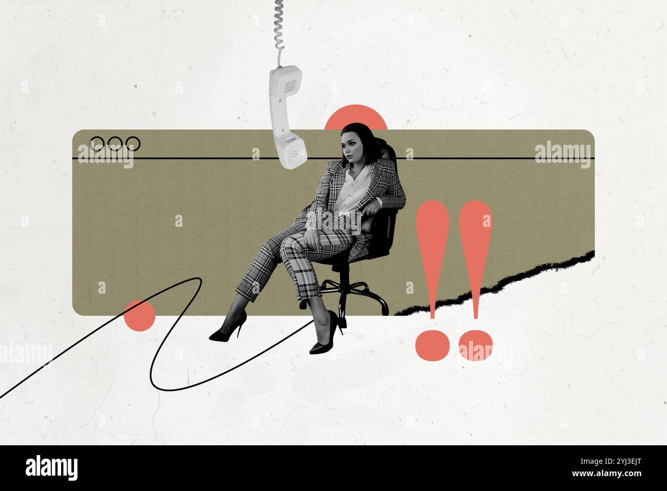 Creative collage young businesswoman telephone landline customer ...