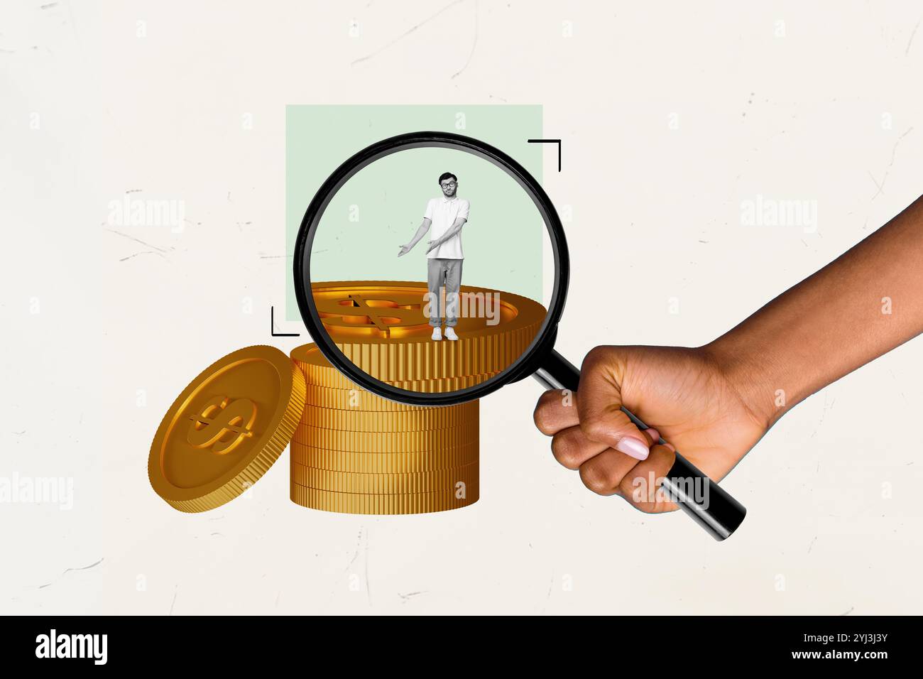 Poster billboard collage of rich worker startup owner guy find way ...