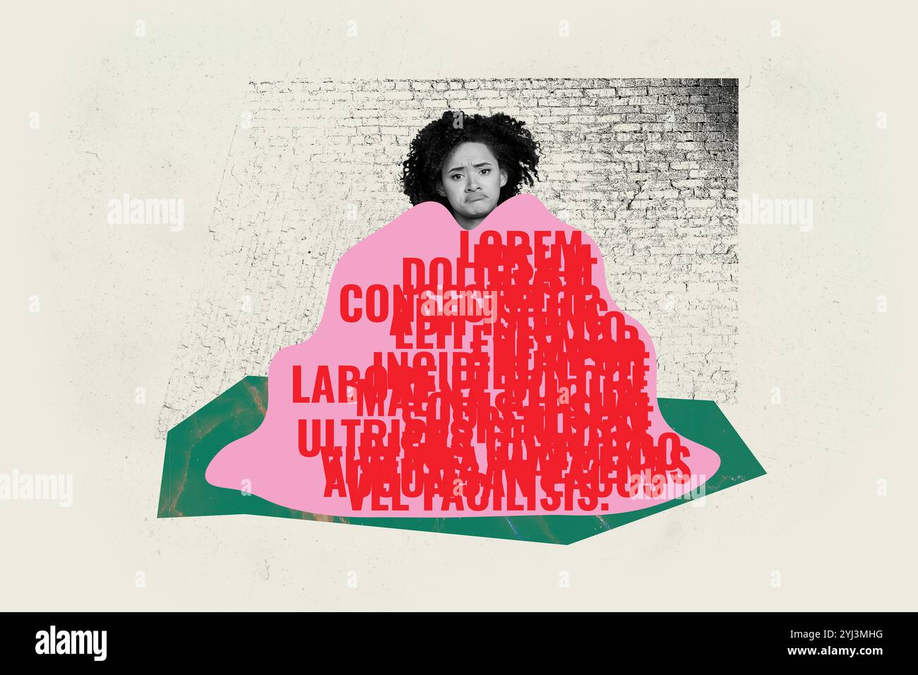 Composite trend artwork 3D sketch image photo collage of young lady sad ...