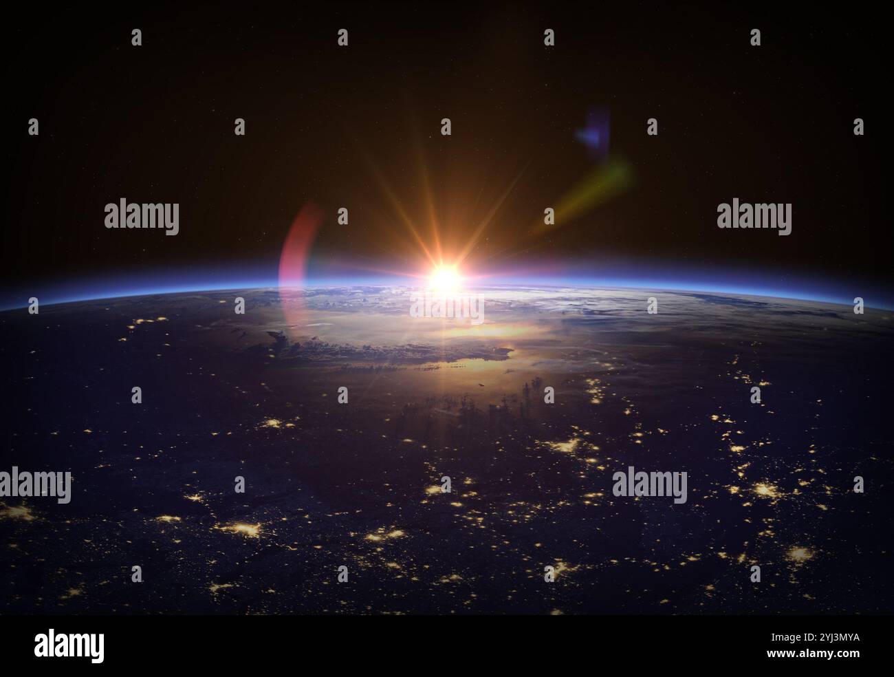 Earth at the night. City lights on planet Earth. Sunrise view of the ...