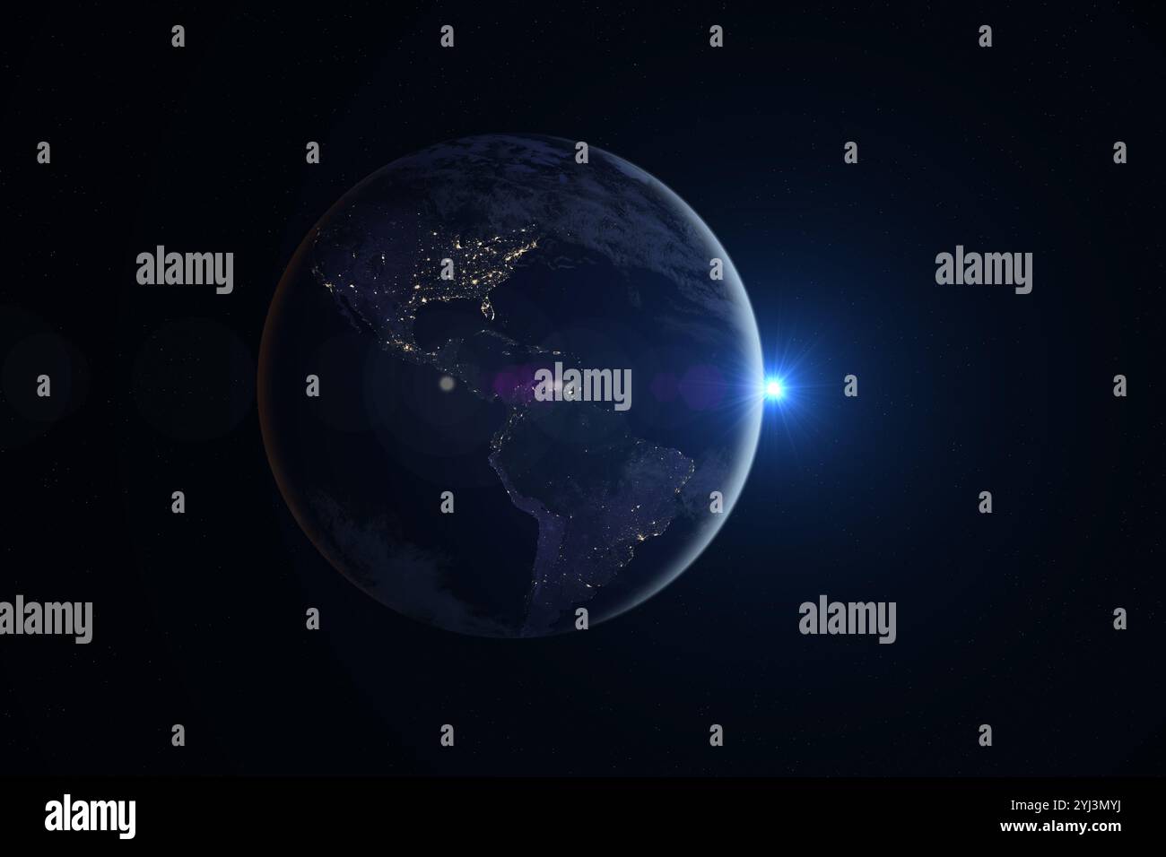 Amazing planet Earth at night with continents and city light. North ...