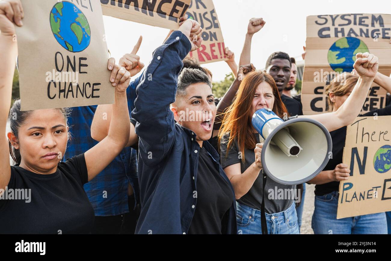 Multigenerational people protest against climate change - Crowd doing ...