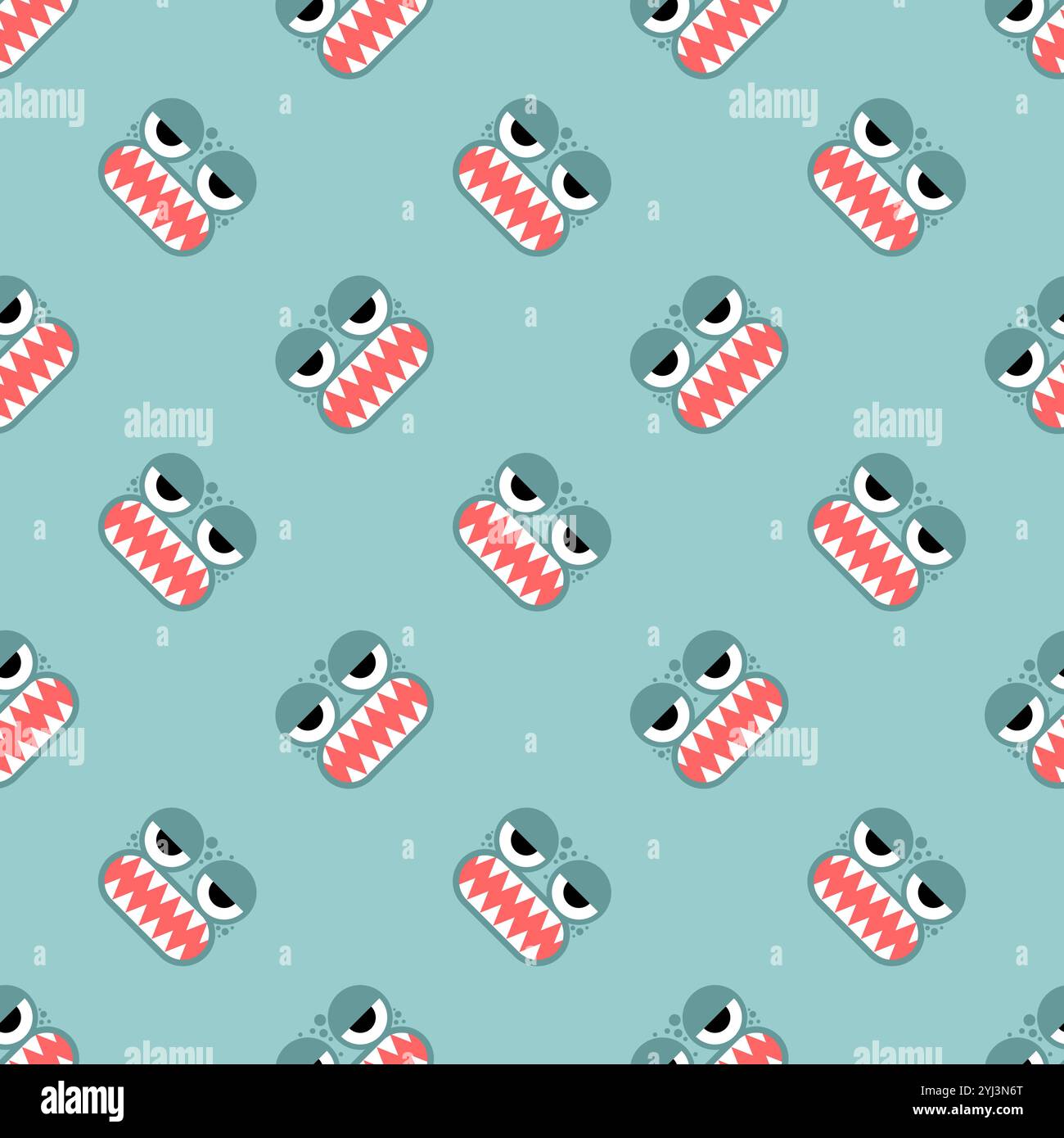 Green monster pattern. Monster eyes and teeth ornament. Kids fabric ...