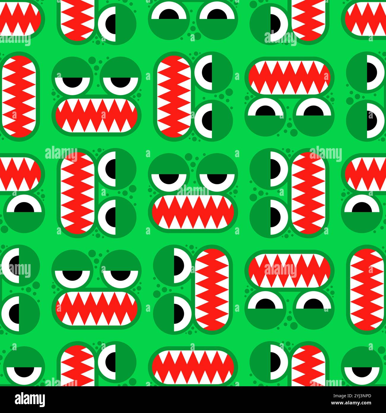 Green monster pattern. Monster eyes and teeth ornament. Kids fabric ...