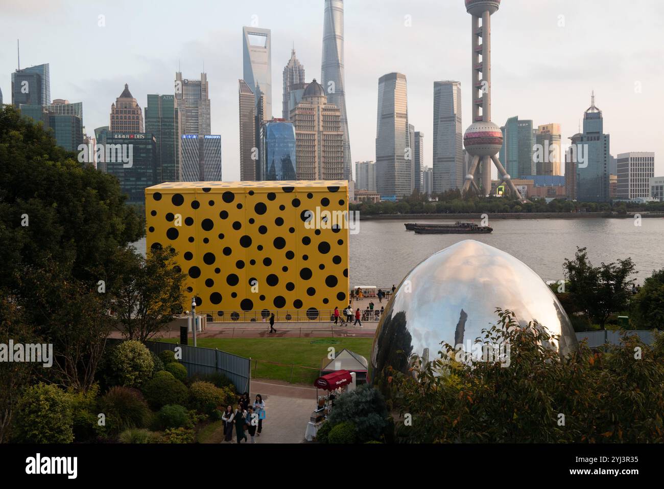Yayoi Kusama's giant installation house is seen at the North Bund ...