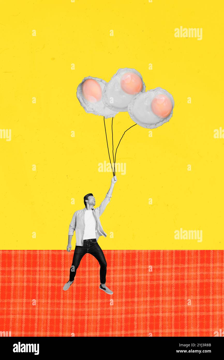 Creative artwork template sketch image 3D collage of miniature young ...