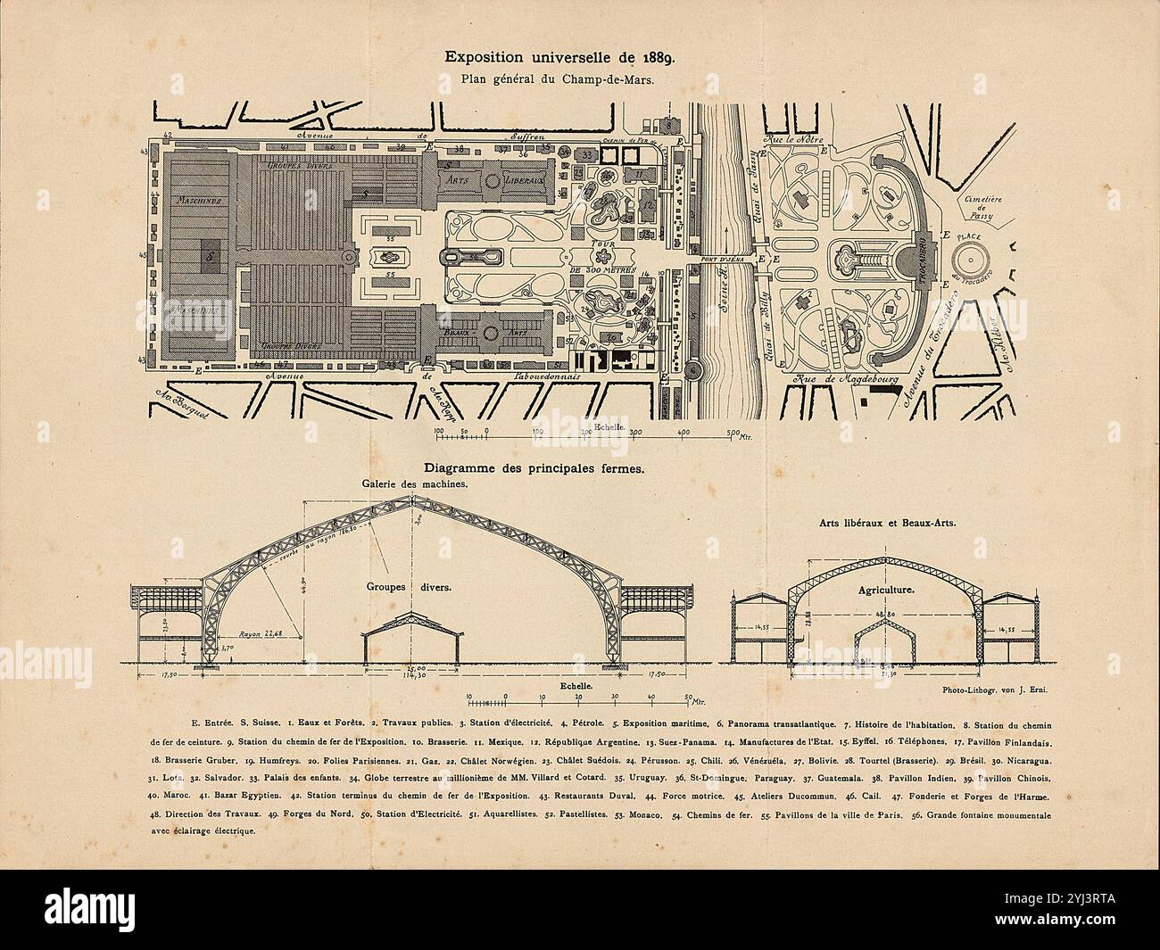 Vintage illustration of Paris. General plan of the Champ-de-Mars ...