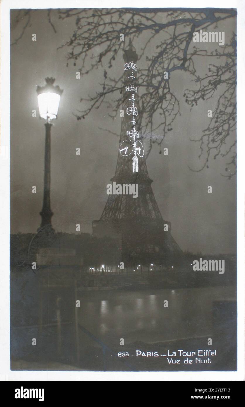 Vintage photo of Paris, The Eiffel Tower, Night View. France. 1937 ...