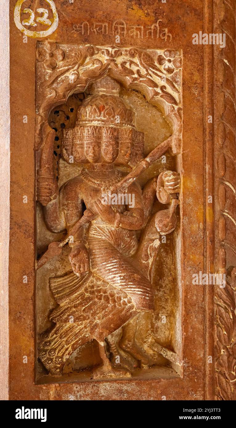 Carved sculpture of Goddess Durga on Ganesh Bagh Temple, located in ...