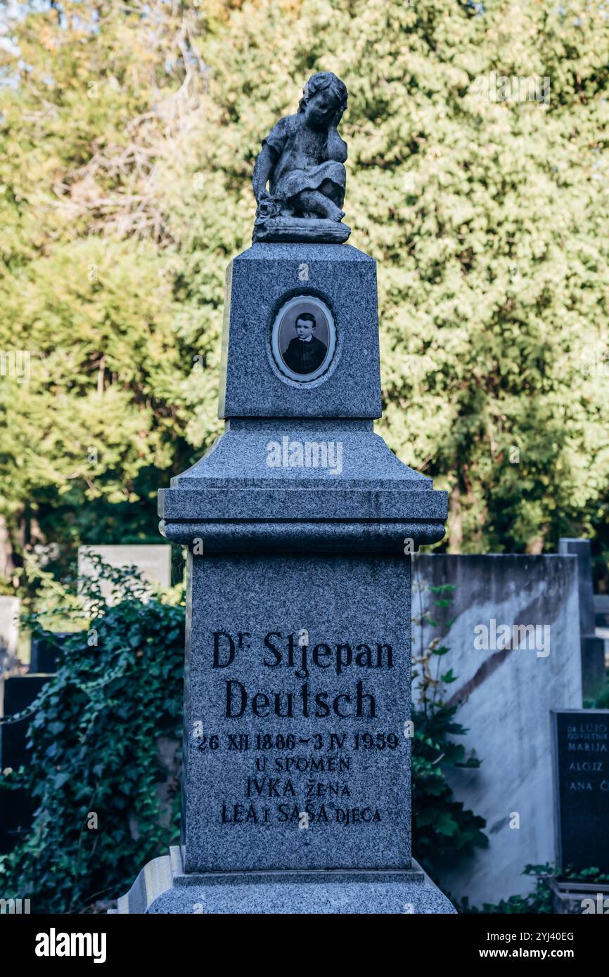 Zagreb, Croatia - August 15, 2024: A close-up of a burial at Mirogoj ...