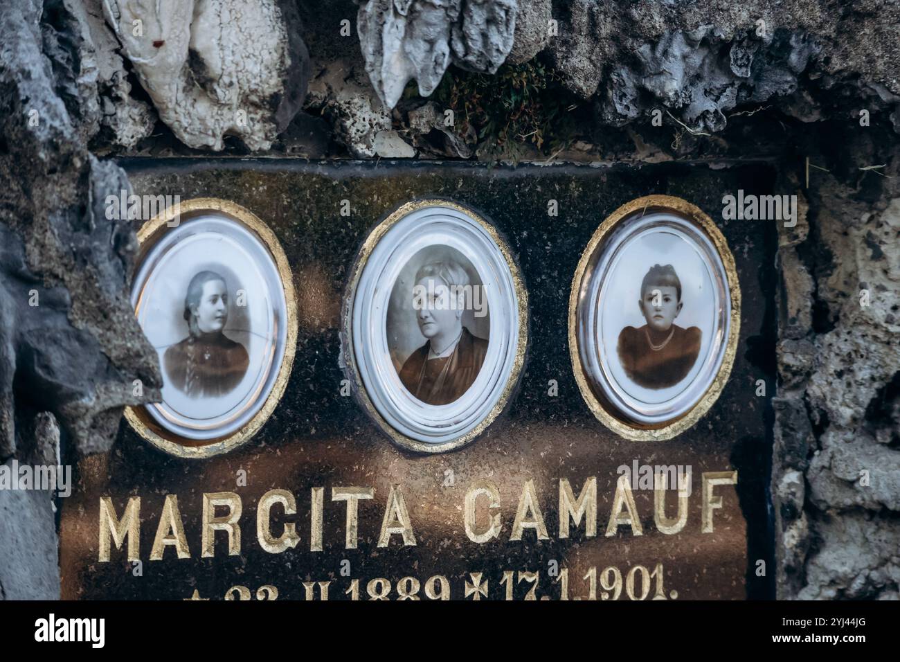 Zagreb, Croatia - August 15, 2024: A close-up of a burial at Mirogoj ...