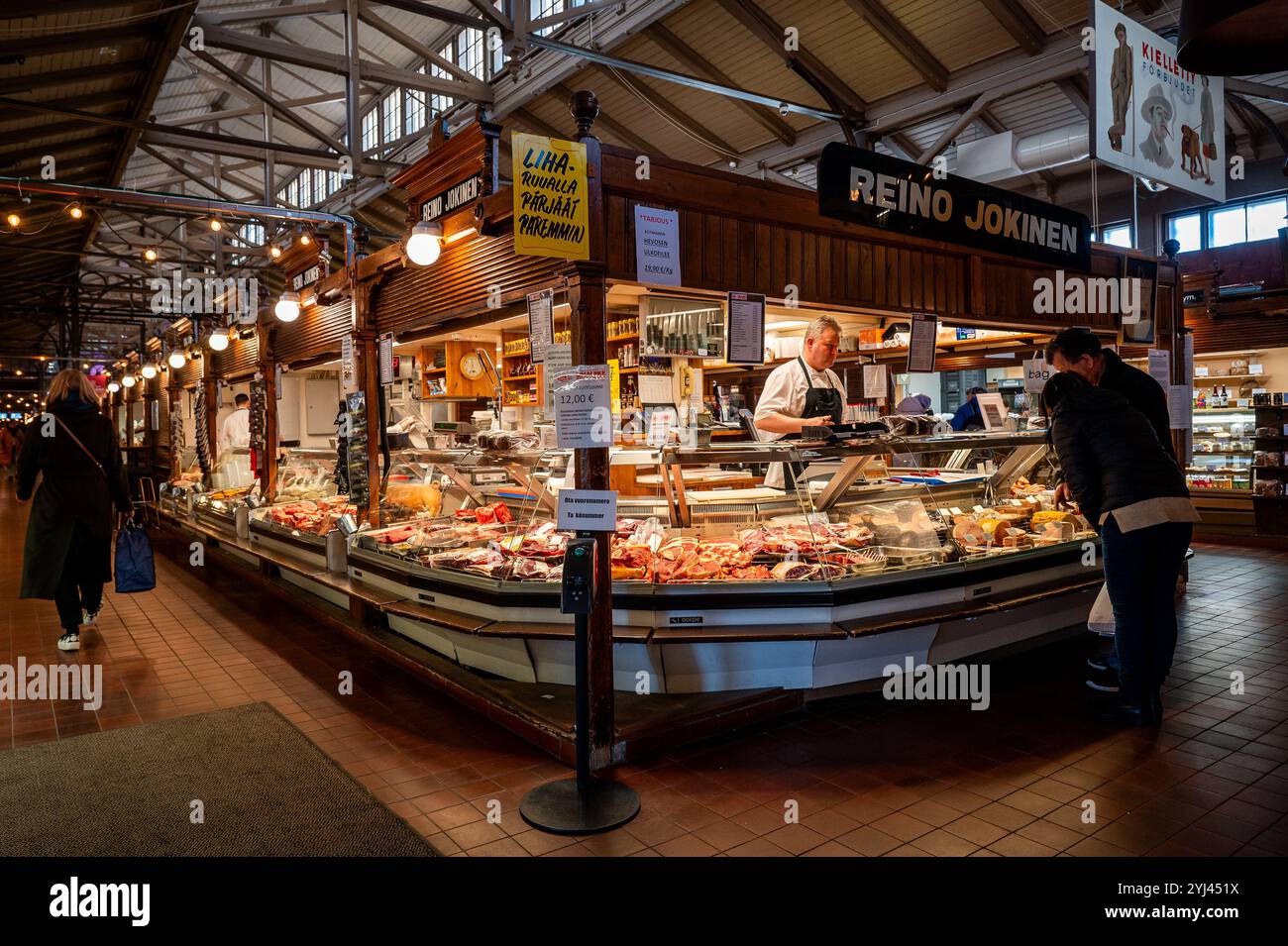 Turku, Finland. 7th Nov, 2024. A butcher seen in Turku Market Hall ...