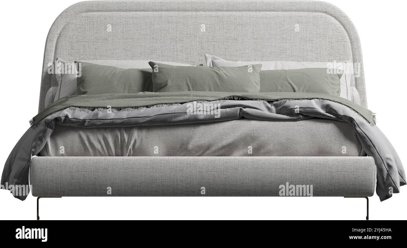 Front view of double bed with headboard and blanket Stock Photo - Alamy