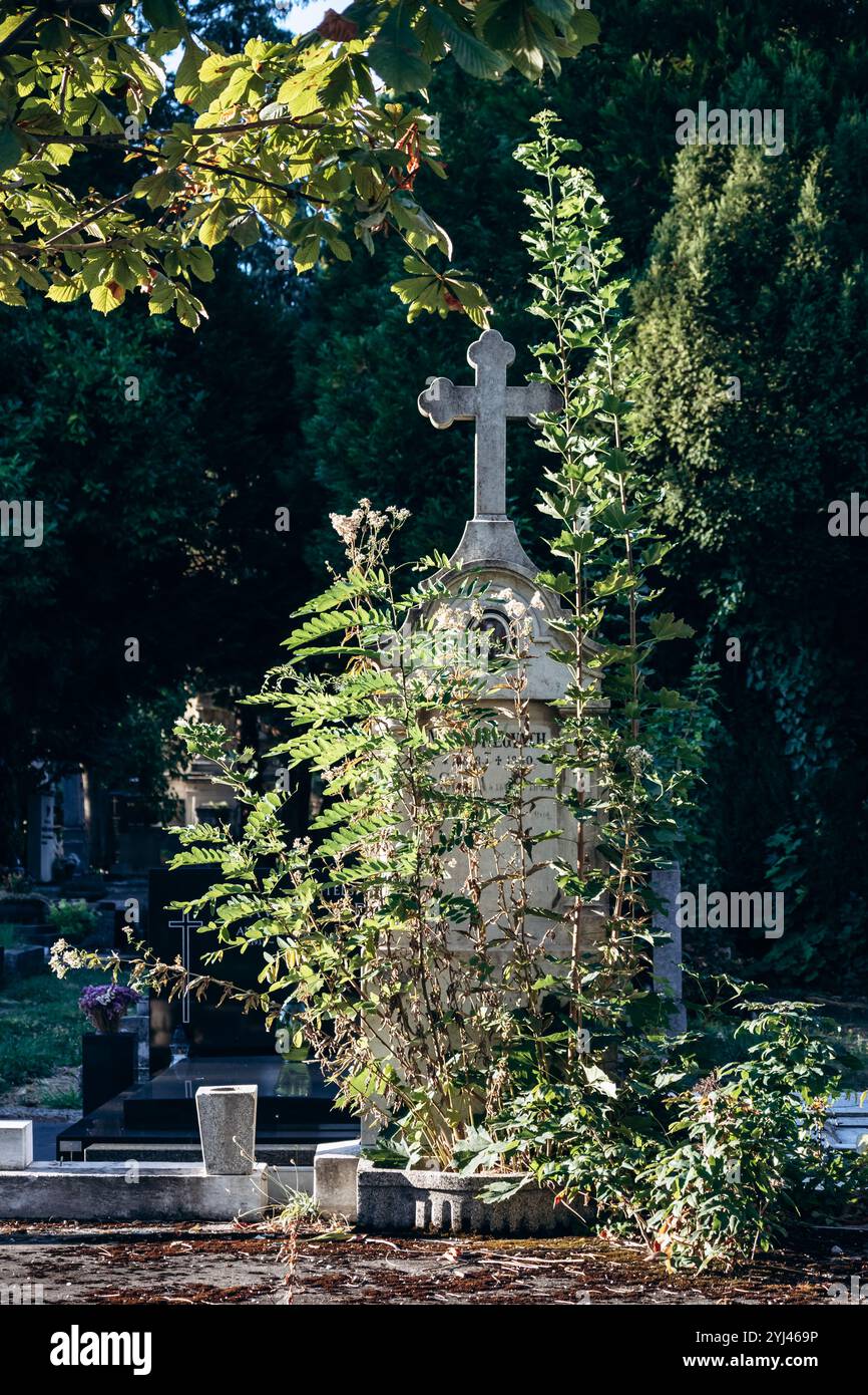 Zagreb, Croatia - August 15, 2024: A close-up of a burial at Mirogoj ...