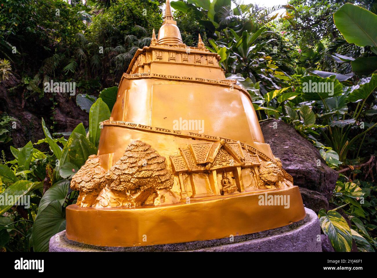 Golden sculpture of the Golden Mount and Wat Saket temple in Bangkok ...