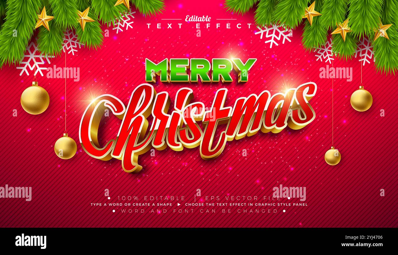 Merry Christmas 3D Text Effect Design. Editable and Scalable Vector ...