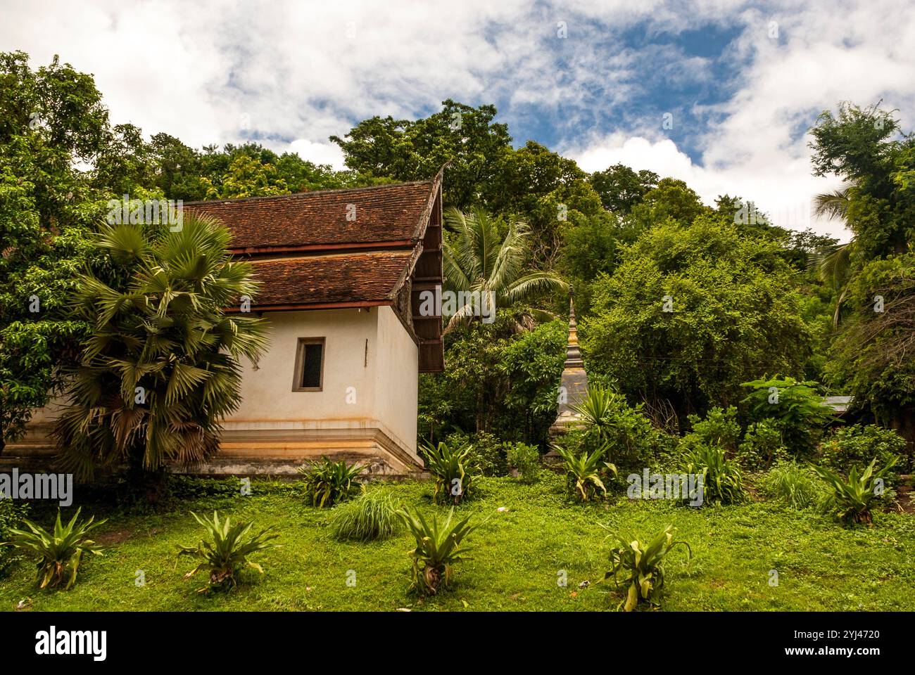 Old Buddhist temple Pa Houak, Phousi and stupa in the jungle in Luang ...
