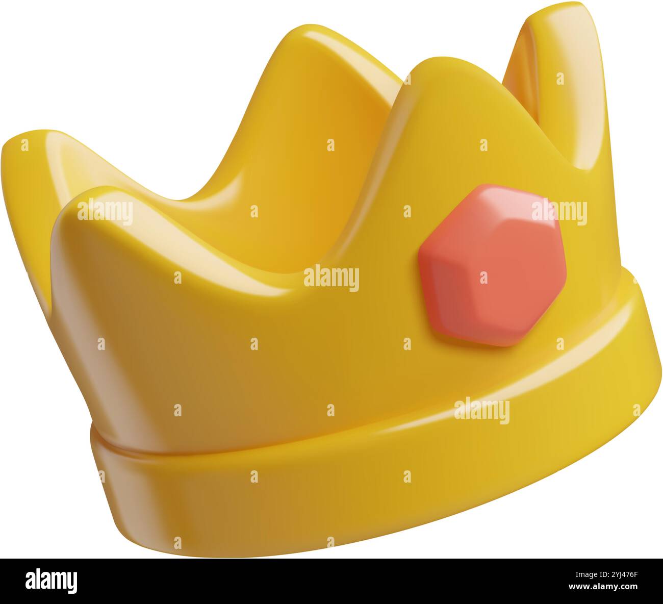 3d gold crown icon with a red gem. Cute three dimensional vector ...