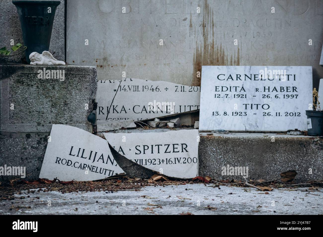 Zagreb, Croatia - August 15, 2024: A close-up of a burial at Mirogoj ...
