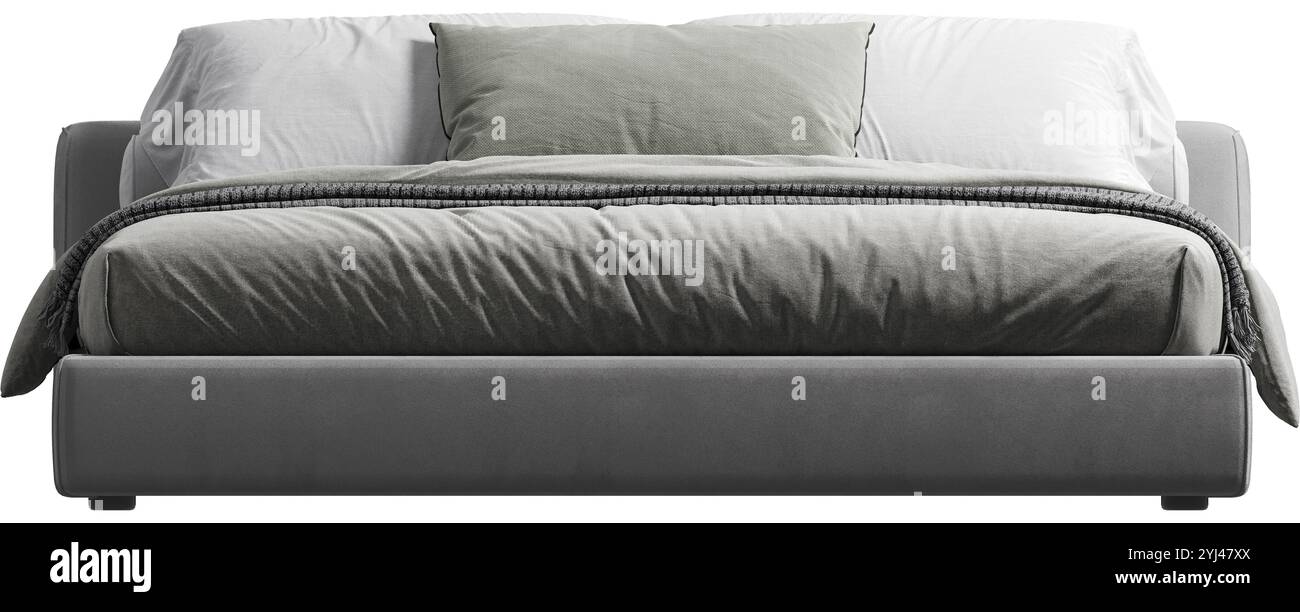 Front view of double bed with headboard and blanket Stock Photo - Alamy