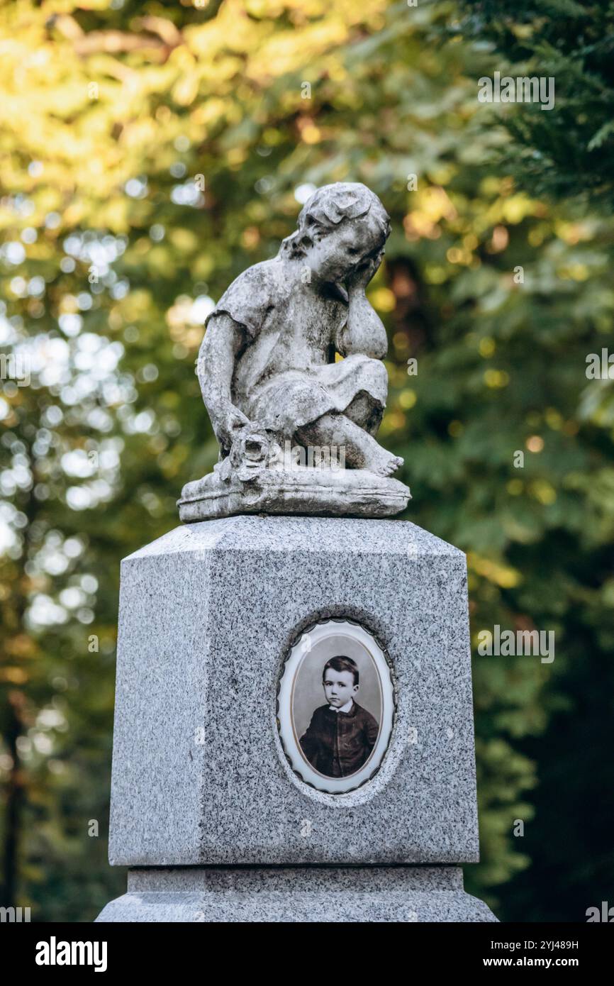 Zagreb, Croatia - August 15, 2024: A close-up of a burial at Mirogoj ...