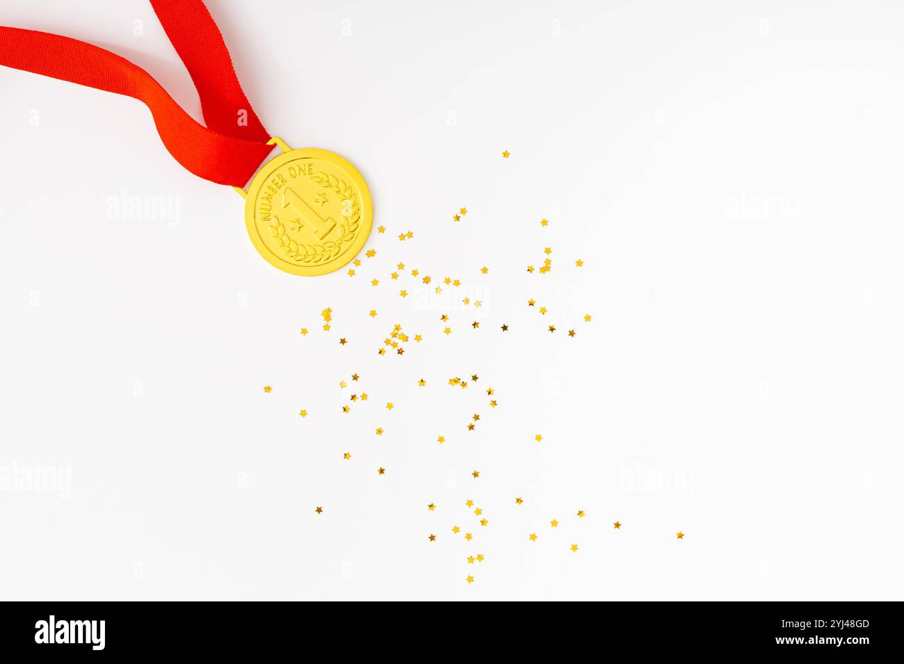 Golden medal on white background with golden glitter stars. Creative ...