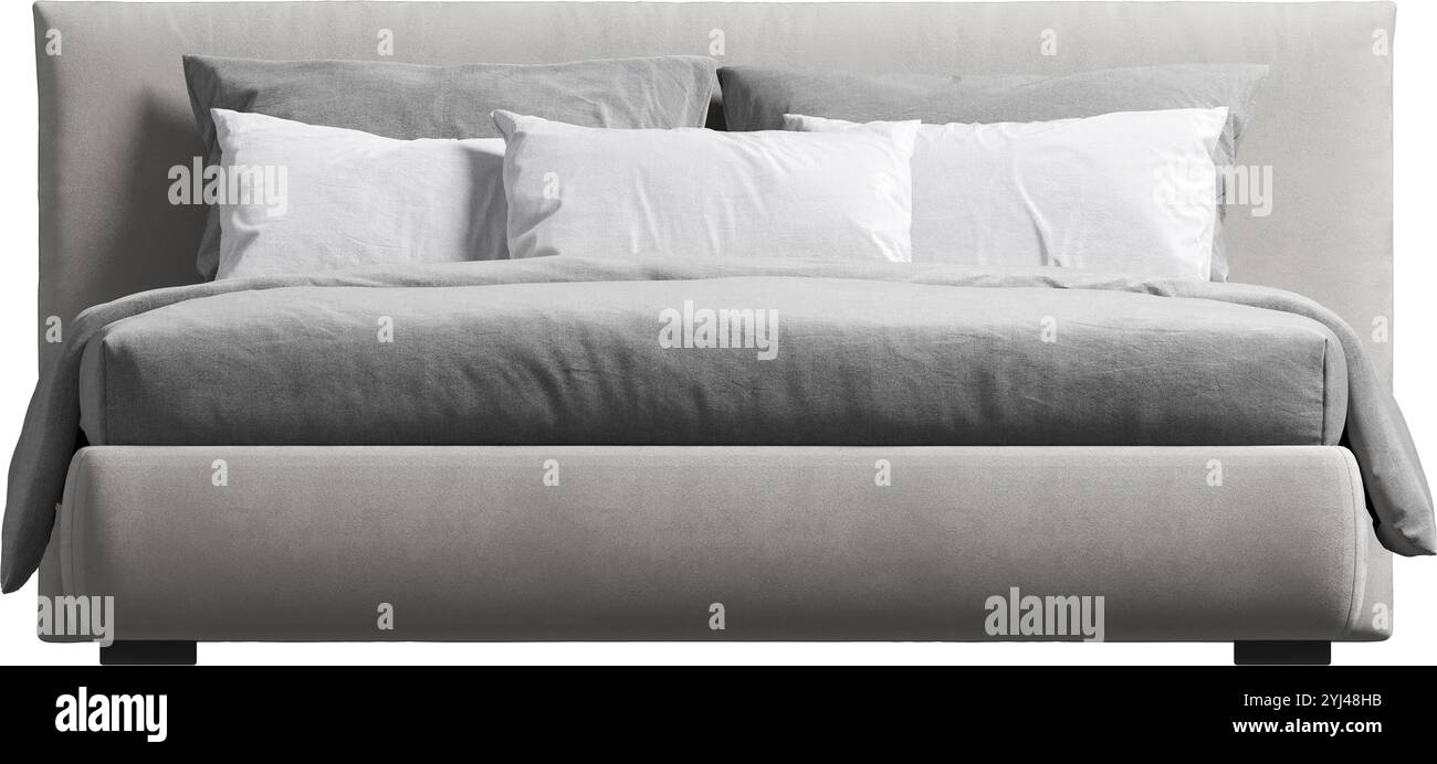 Front view of double bed with headboard and blanket Stock Photo - Alamy