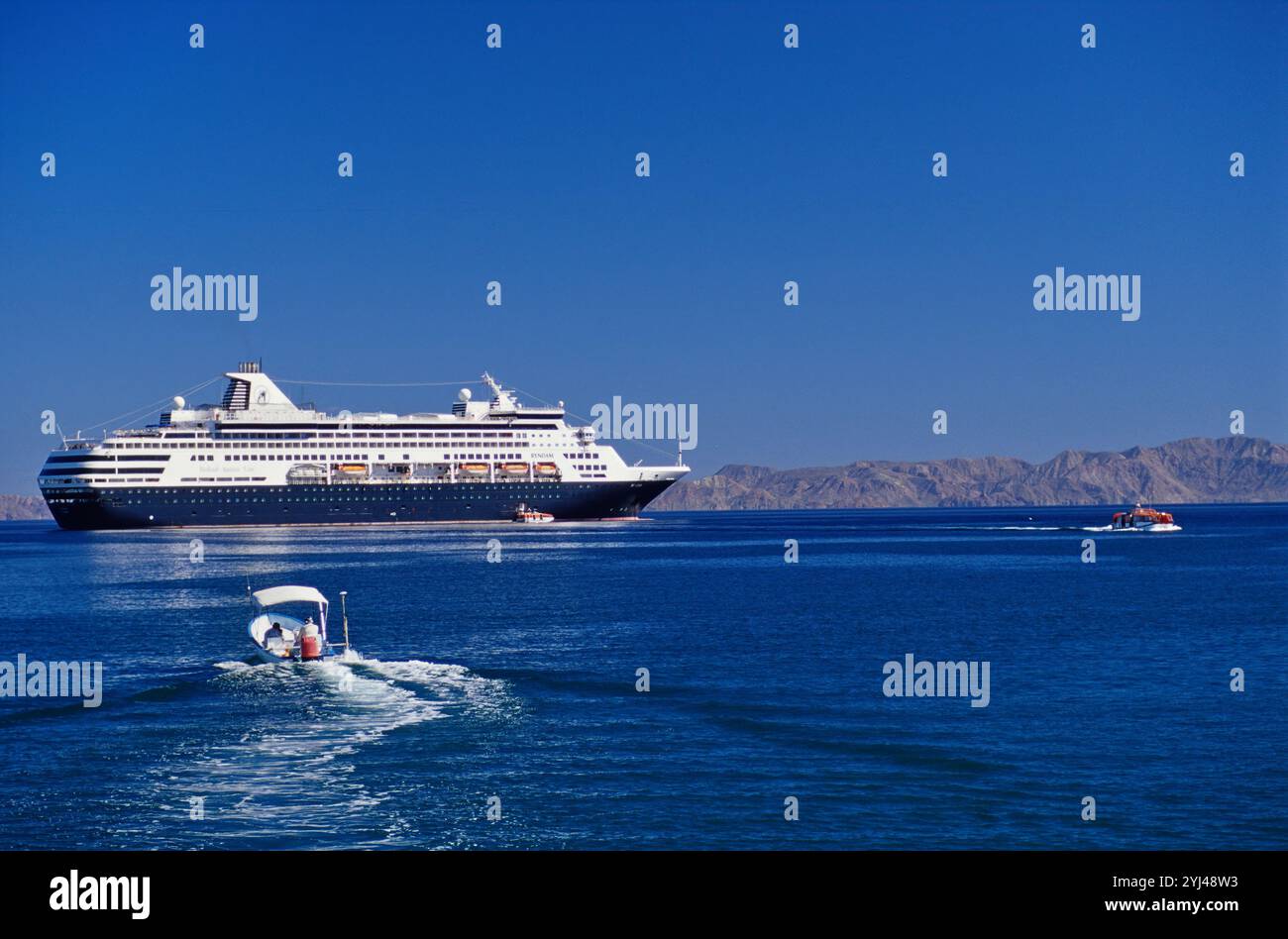 MS Ryndam, Holland America Line cruise ship moored offshore town of ...