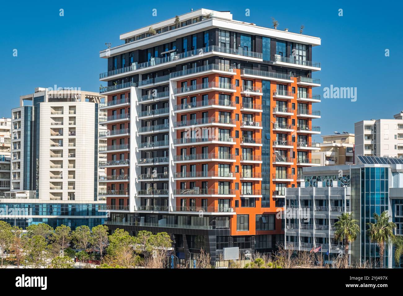 New modern block of flats in a city. Residential apartment with flat ...