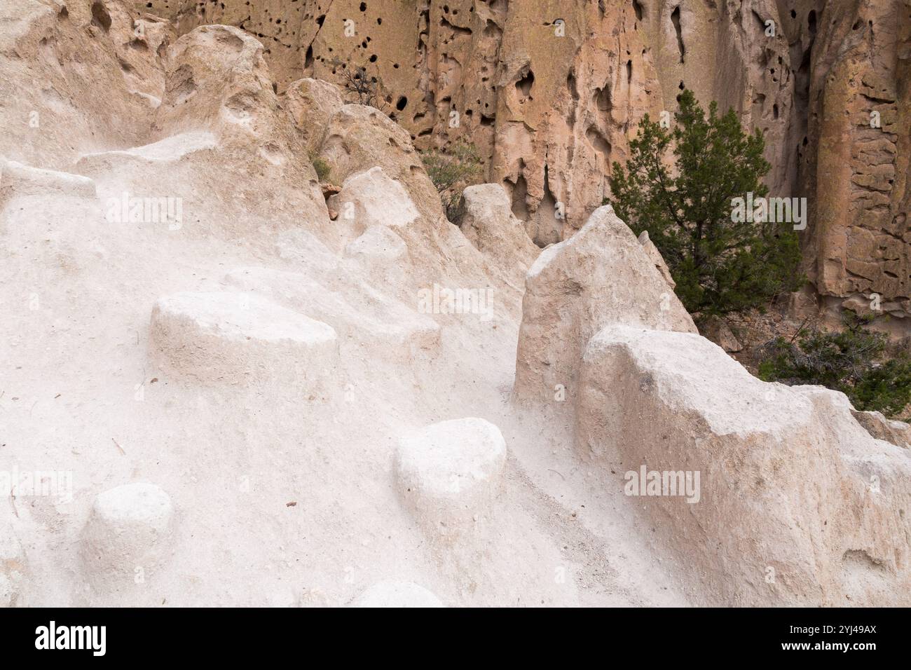 Volcanic tuff lining Frijoles Canyon, Bandelier National Monument, New ...