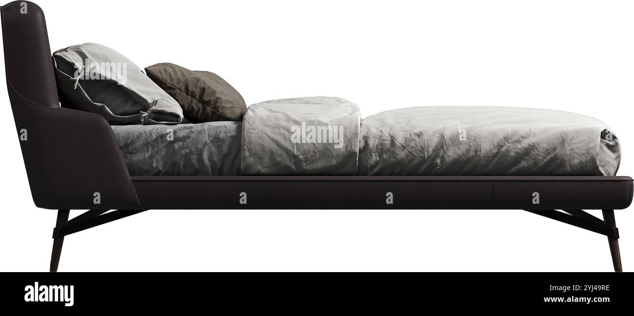 Side view of double bed with headboard and blanket Stock Photo - Alamy