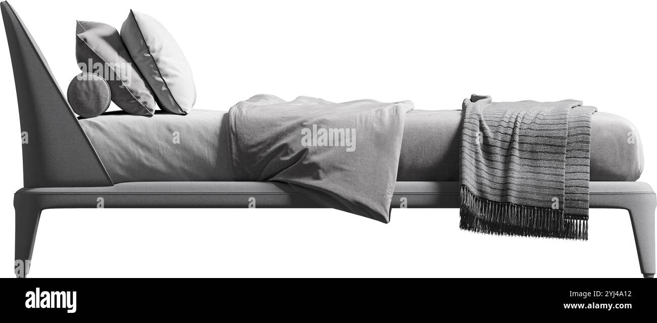Side view of double bed with headboard and blanket Stock Photo - Alamy